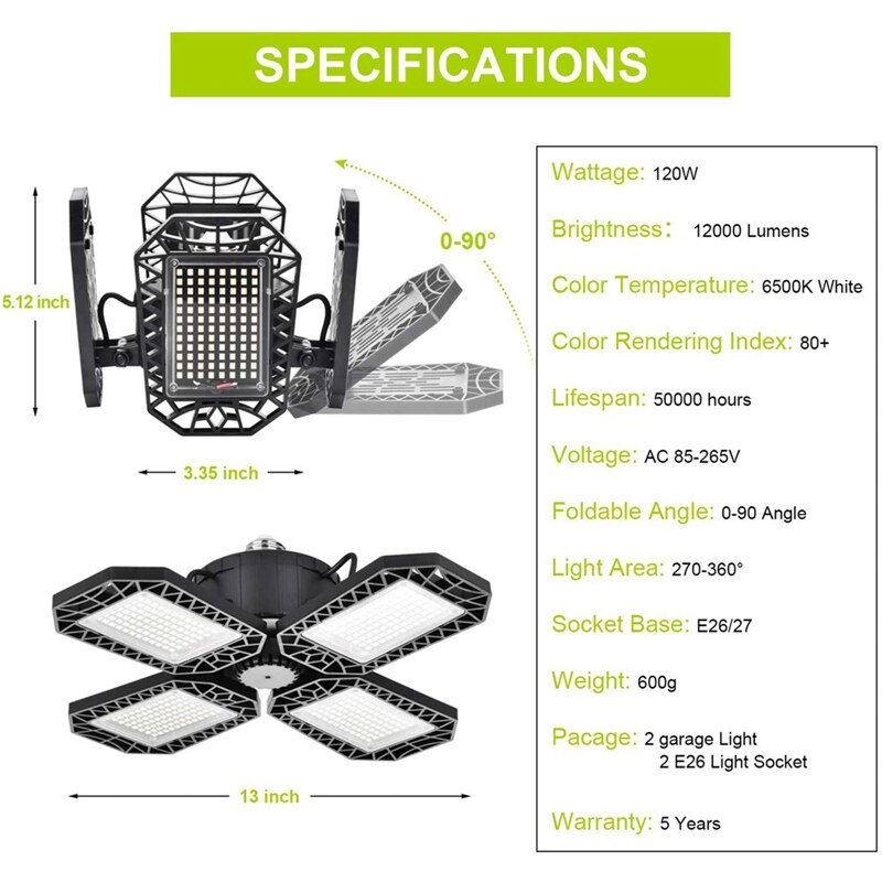 LED Garage Lights With 4 Adjustable Panels Garage ... – Grandado