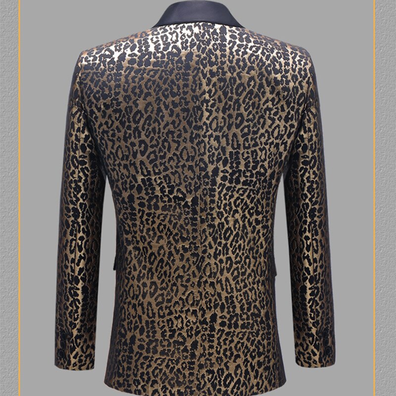 Plyesxale Black Gold Mens Leopard Blazer Jacquard ... – Grandado