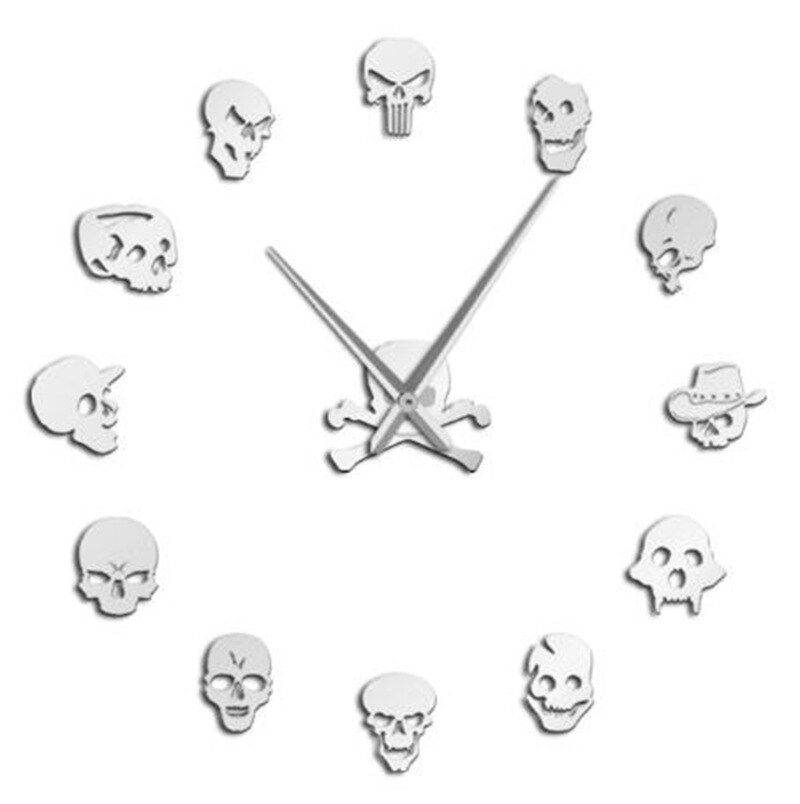 Schedel 3D Grote Wandklok Acryl Spiegel Stickers M... – Grandado