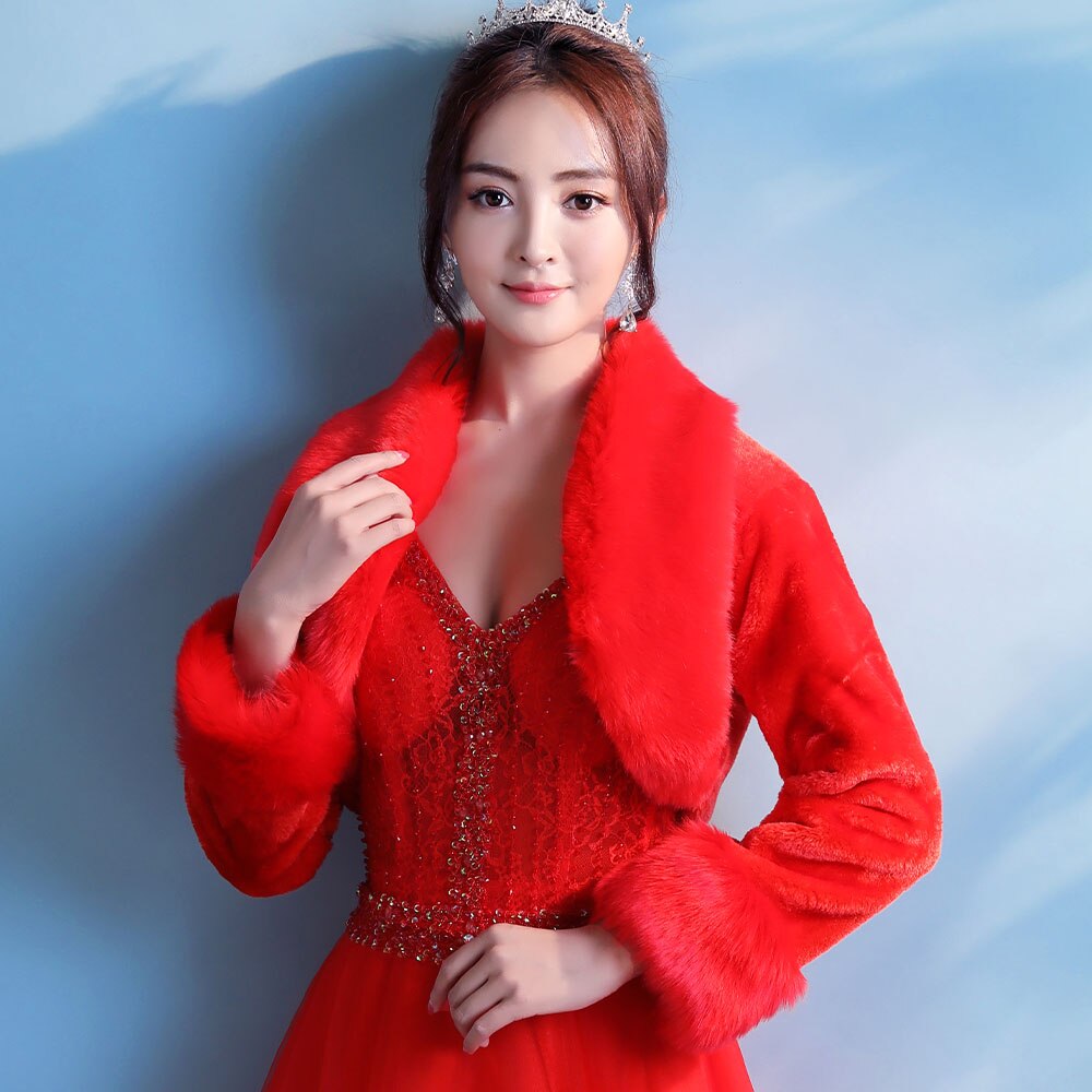 Red Winter Warm Thicken Faux Fur Cape Full Sleeve ... – Grandado