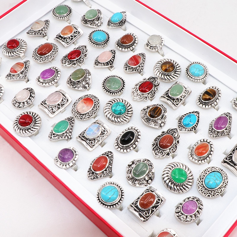 lots bulk 20pcs Vintage Stone Flower Patten jewelr... – Grandado