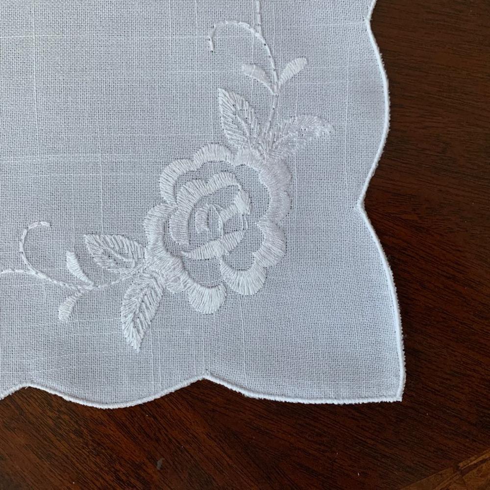 White Embroidery Handkerchief with Blooming Rose, ... – Grandado