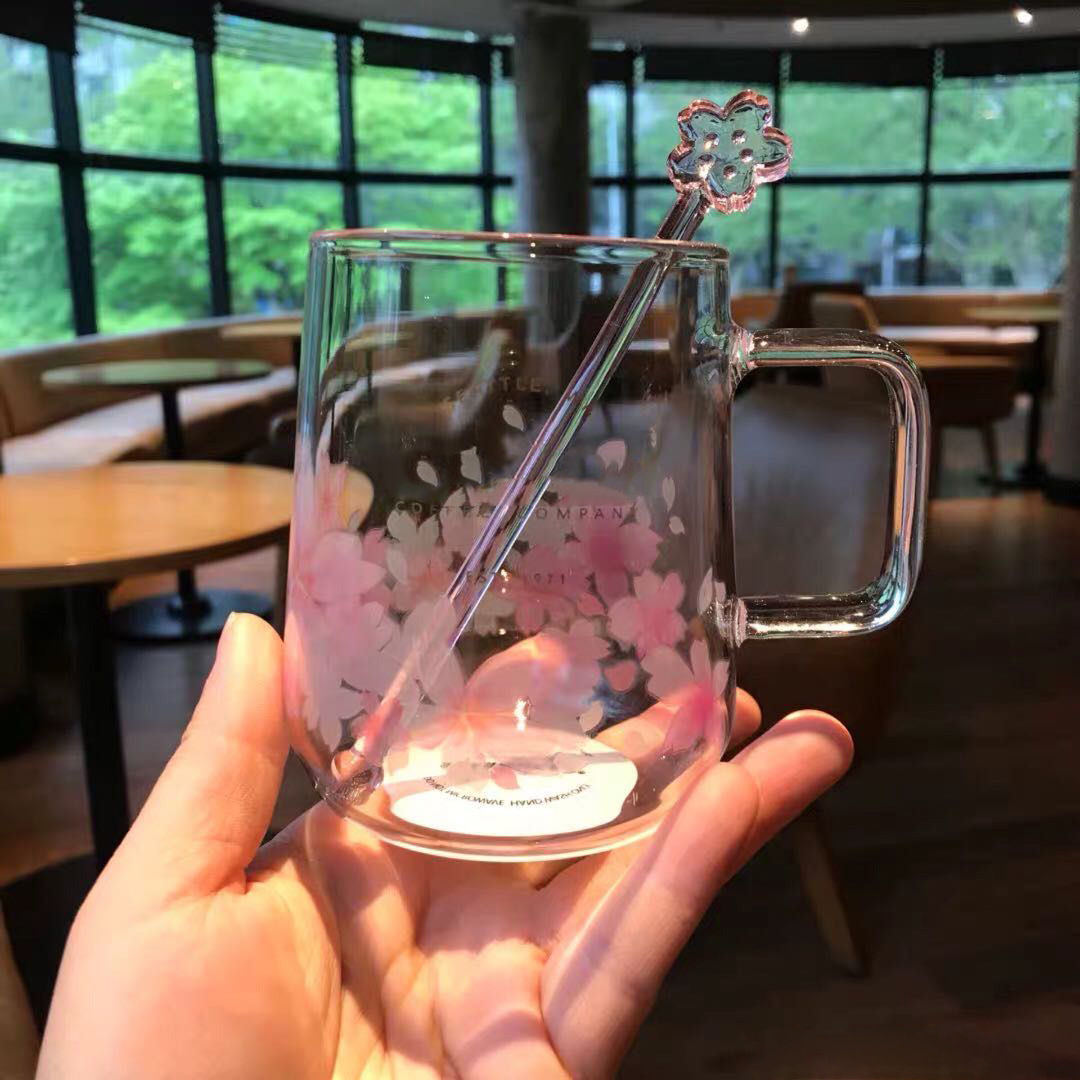 Cute cherry blossom glass coffee cup men and women... – Grandado