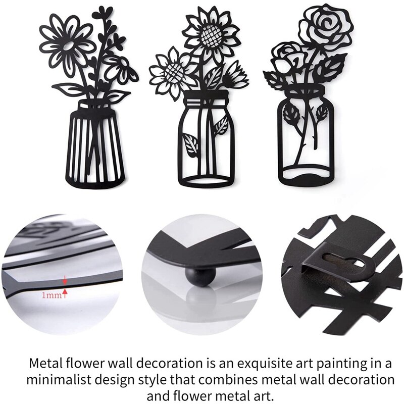 Set of 3 Metal Flowers Wall Decor Metal Flower Min... – Grandado