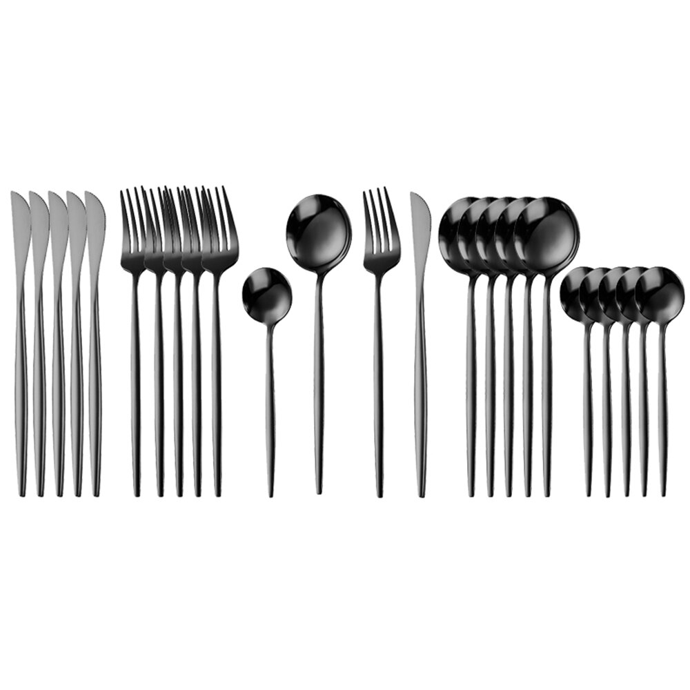 24pcs Gold Dinnerware Set Stainless Steel Tablewar... – Grandado