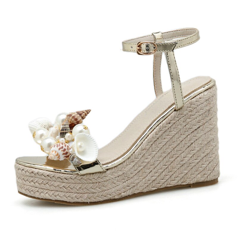 Sommer Elegante Frauen Shell Perle Kork Keile Sand... – Vicedeal