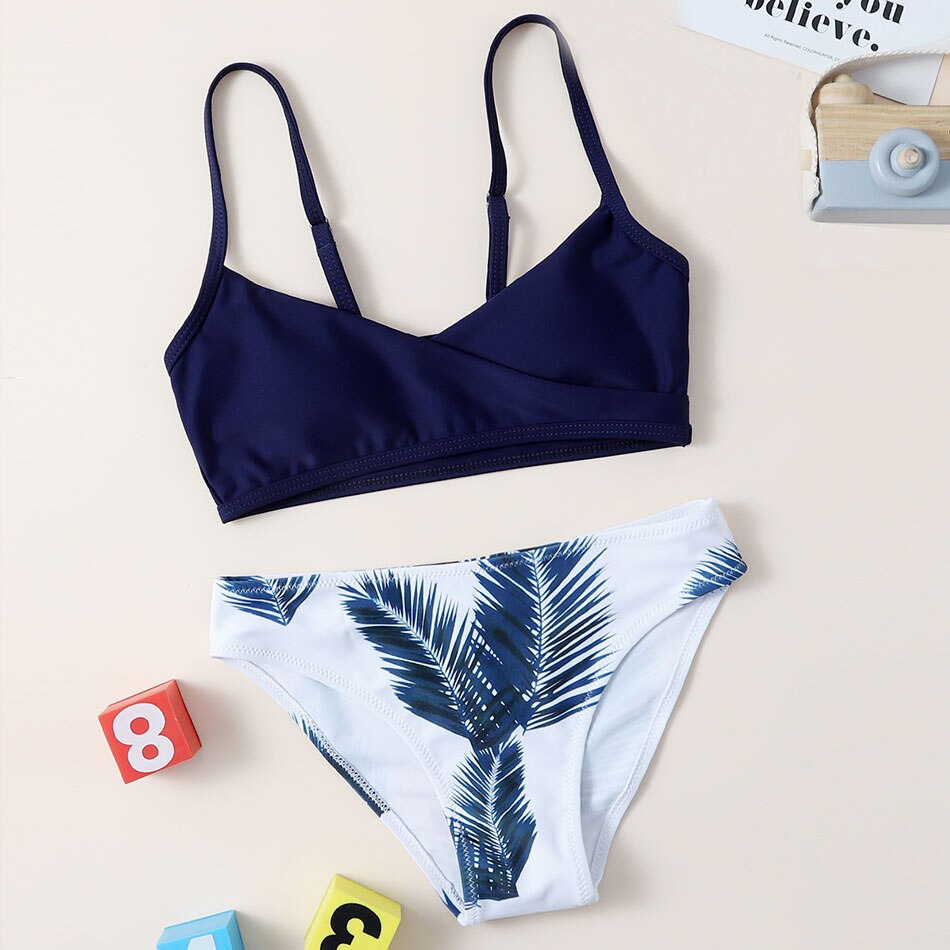 Leaf Print Girl Swimsuit Kids Tropical Two Piece C... – Grandado