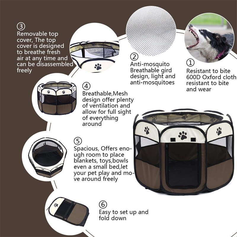 Portable Circular Pet Playpen Foldable Dog Cat Exe... – Grandado