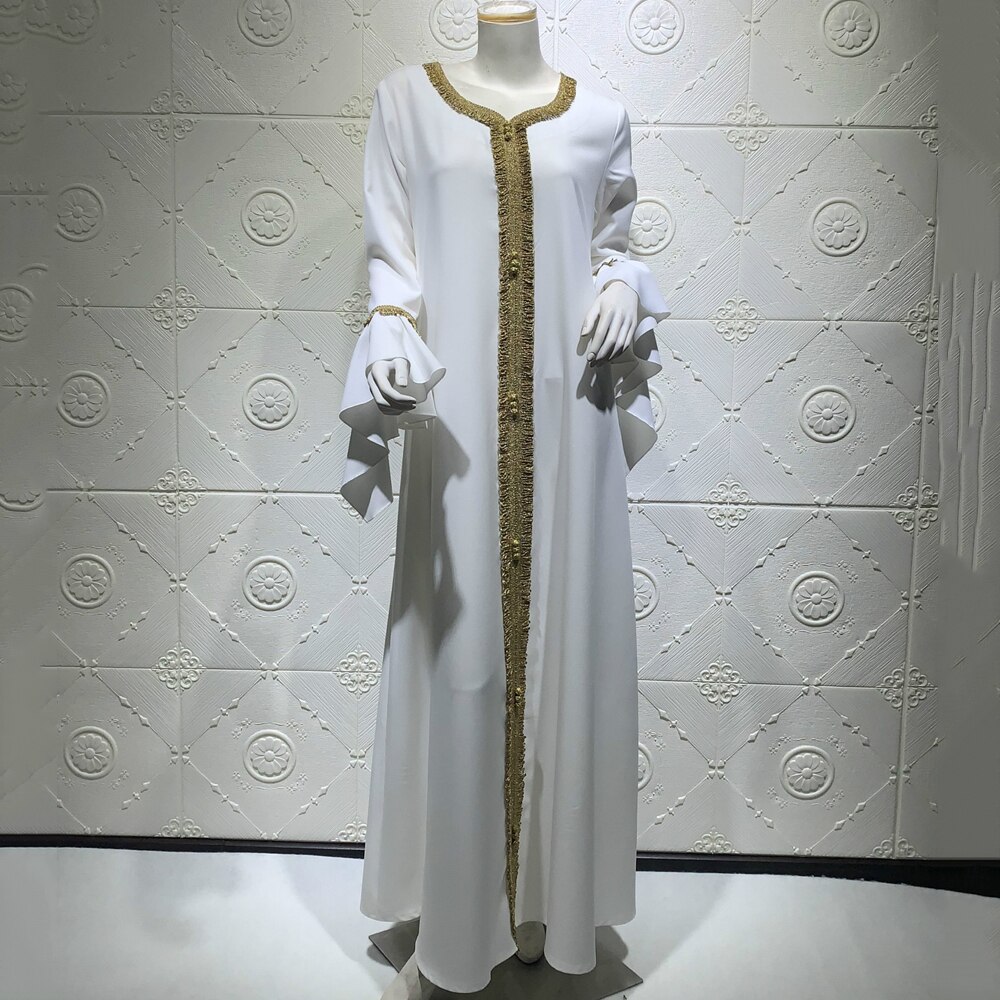 MD Arabic Dress Tassel White Abaya Women Djellaba ... – Grandado