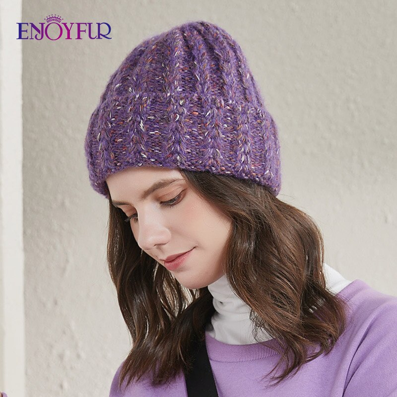 ENJOYFUR winter knitted hats for women warm cuffed... – Grandado