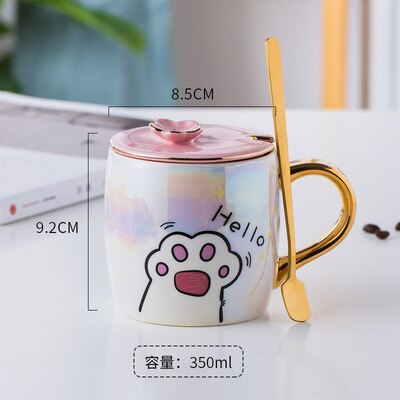 Cartoon Ceramics Cat Mug With Lid and Spoon Coffee... – Vicedeal