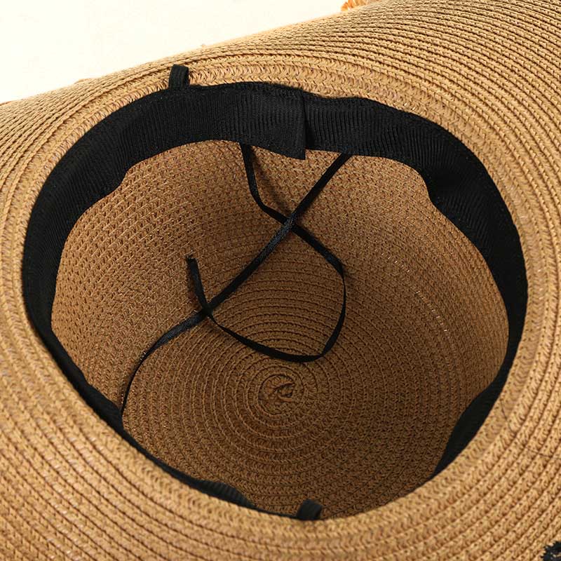 Weave Sun Hats Straw Hat Black Ribbon Tie Up Caps ... – Grandado