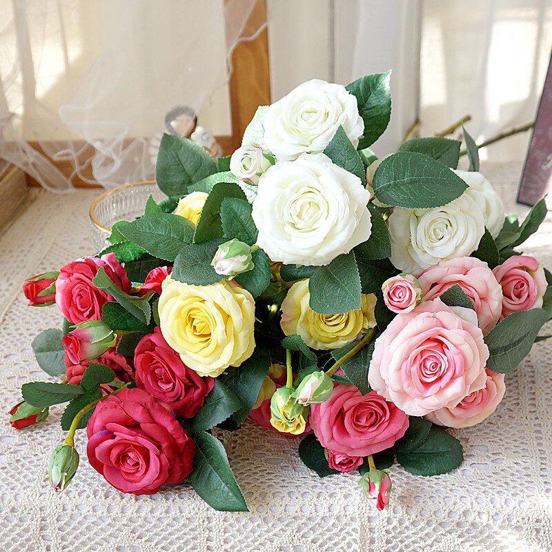 7Heads Effie roses long branch with leaf decorativ... – Grandado