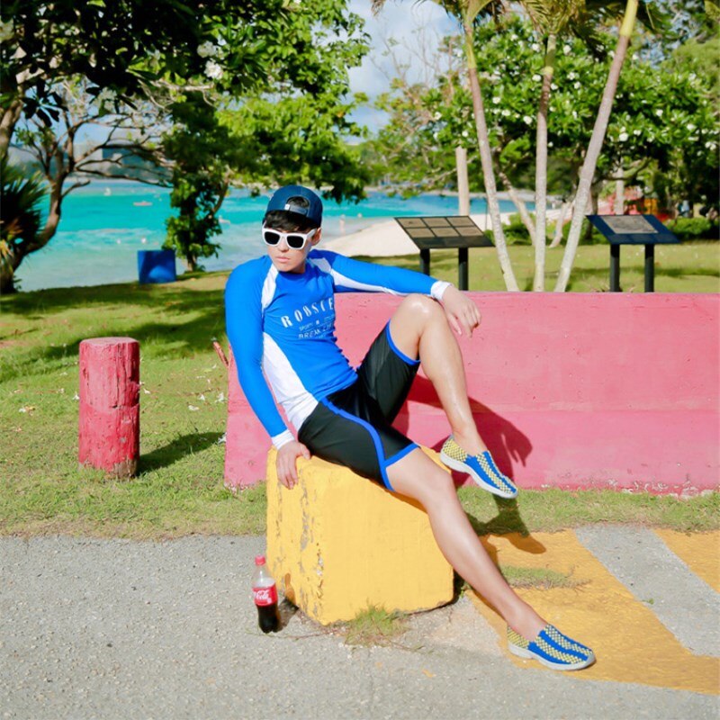 Men Two Piece Rash Guard Long Sleeve Sunscreen Swi... – Grandado