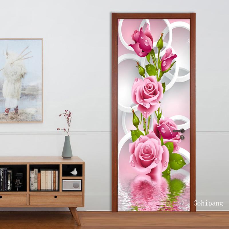 Beautiful Pink Flowers Circle Door Stickers 3D Wal... – Vicedeal