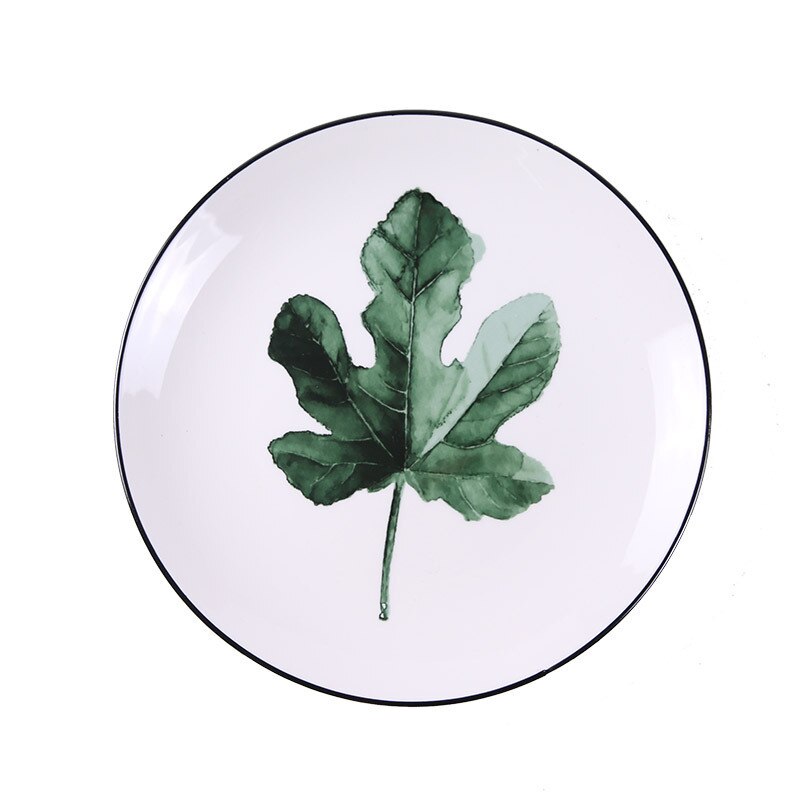 Round Green Plants Porcelain Dinner Plate Set 8 in... – Vicedeal