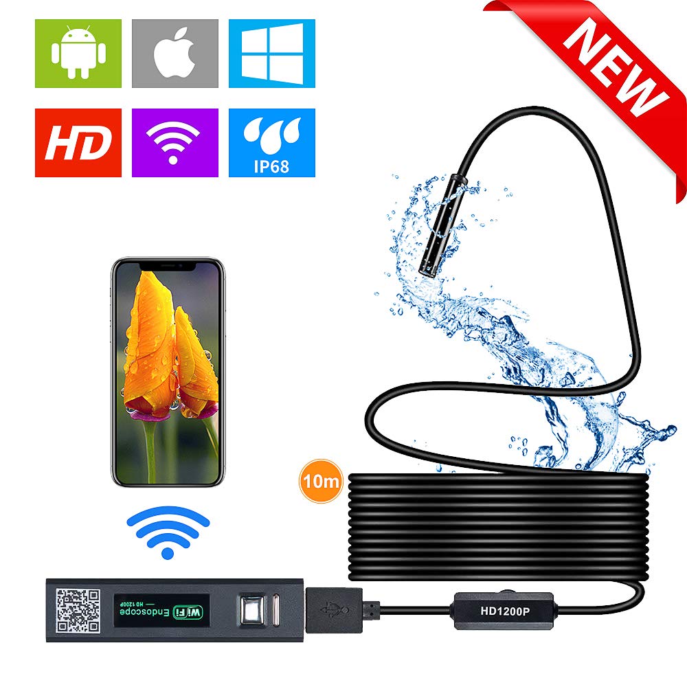 Wifi endoskop kamera hd 1200p 10/5/3.5/2/1m mini vattentät hård tråd ...