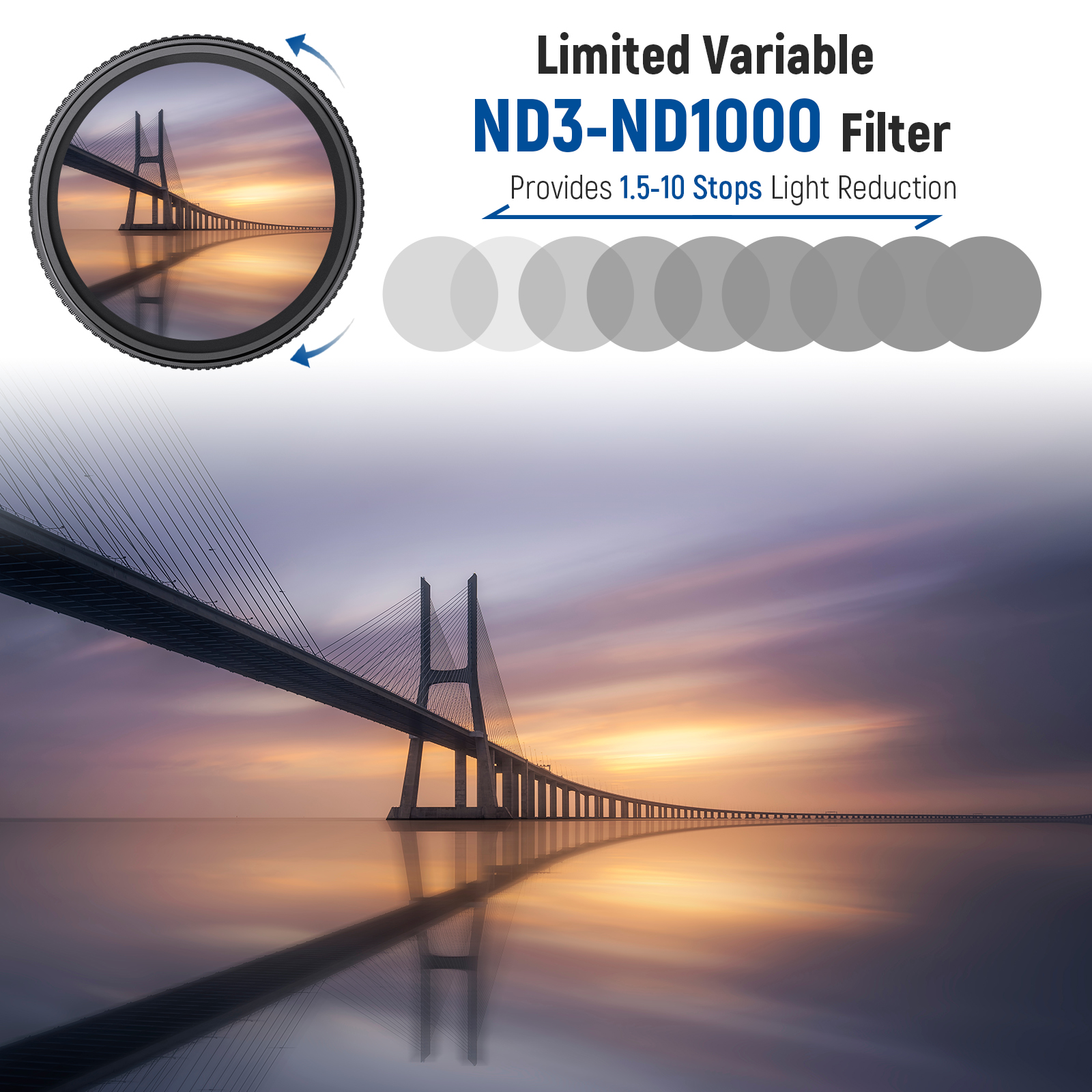 NEEWER Variable ND Filter ND3-ND1000, 1.5-10 Limit... – Grandado