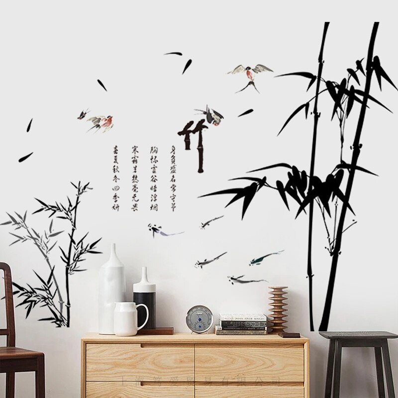 Ink painting black bamboo wall sticker Vinyl DIY W... – Vicedeal