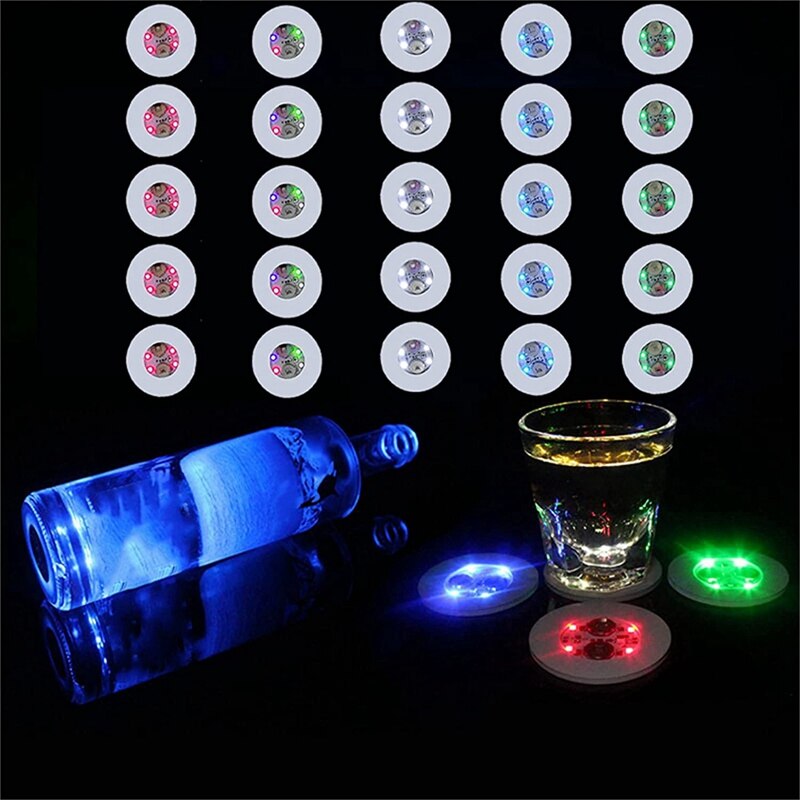 25 Pcs LED Coaster Round Flash Cup Mat Sticker Lig... – Grandado