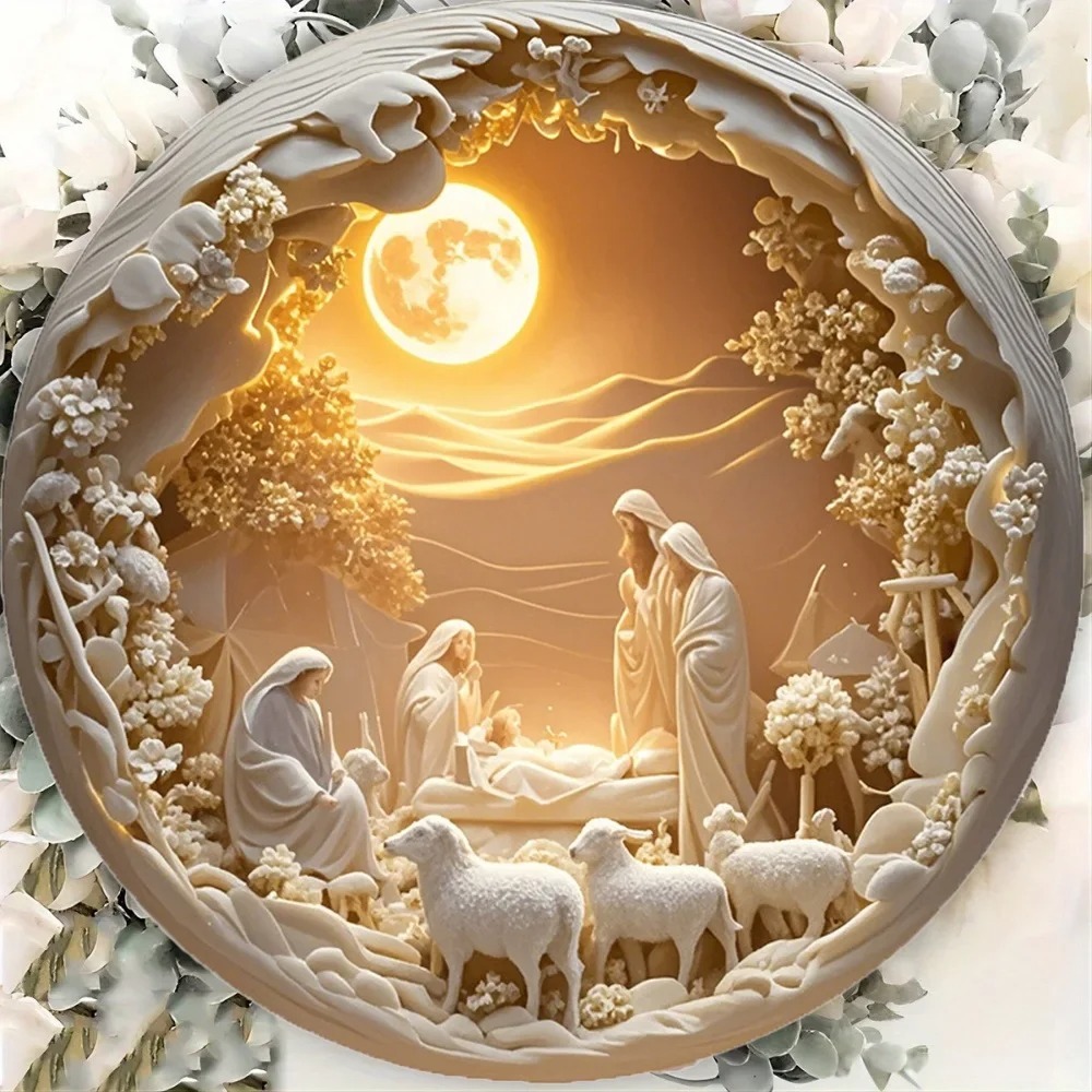 1pc 2D Nativity Scene Wooden Sign Religious Relief... – Grandado