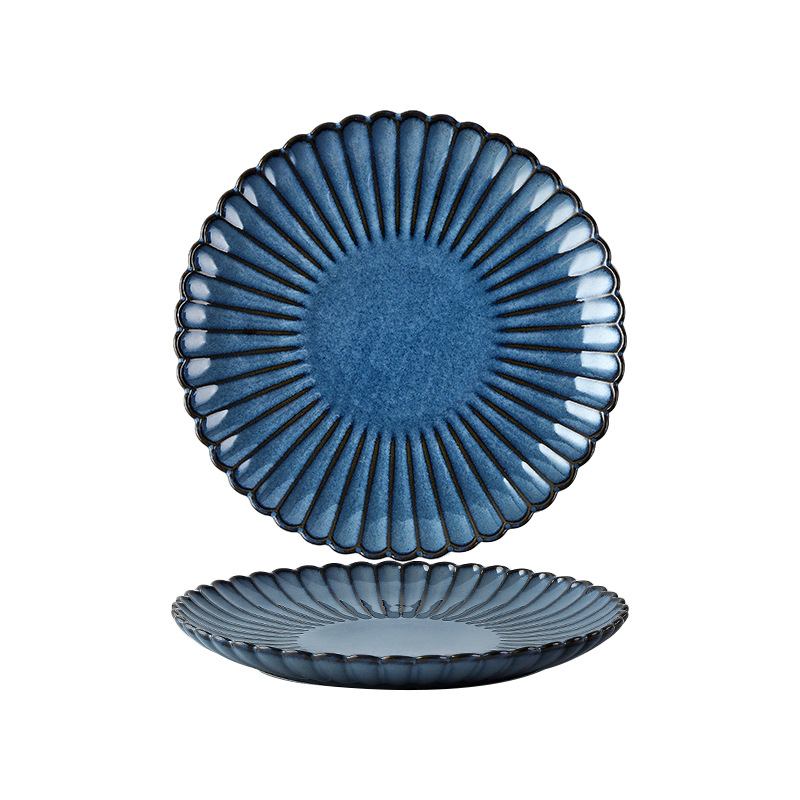 Kiln Glazed Ceramic Plate Set French Stripe Relief... – Vicedeal