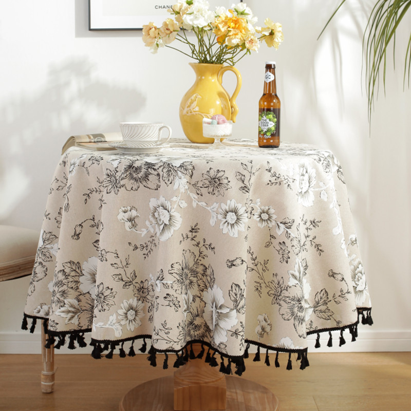 Round Dining Table Cover Floral Linen Cotton Table... – Vicedeal