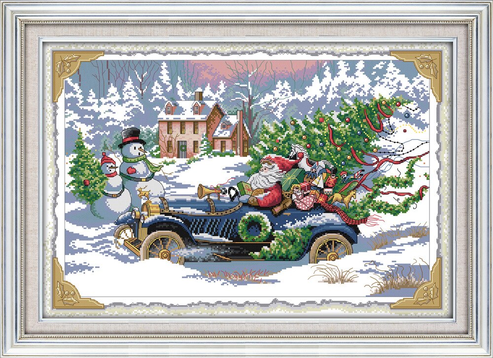 Joy Sunday Roadster Santa cross stitch pattern kit... – Grandado