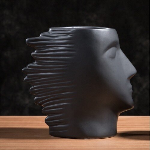 Modern Black Ceramic Human Face Vase Art Living Ro... – Vicedeal