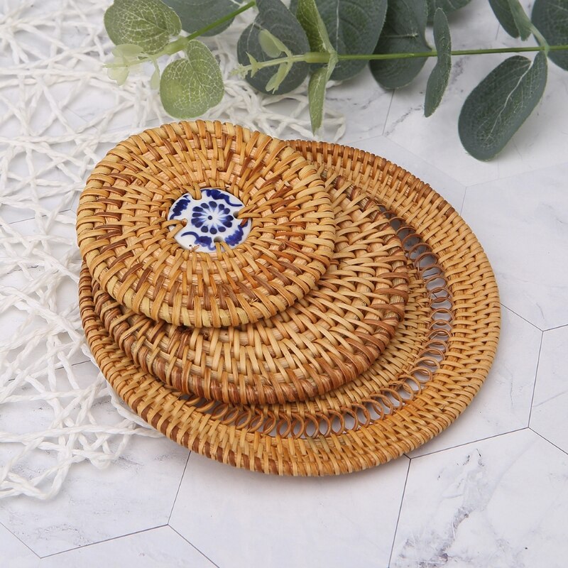 Vintage Rattan Weaving Coaster Placemat Cup Mats P... – Grandado