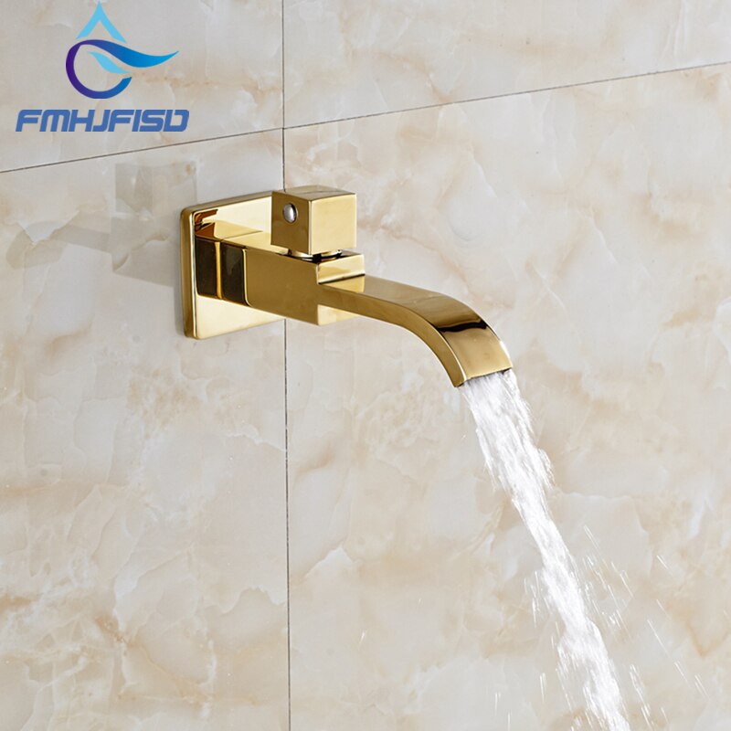 Waterfall Spout Golden Brass Wall Mounted Bathroom... – Vicedeal