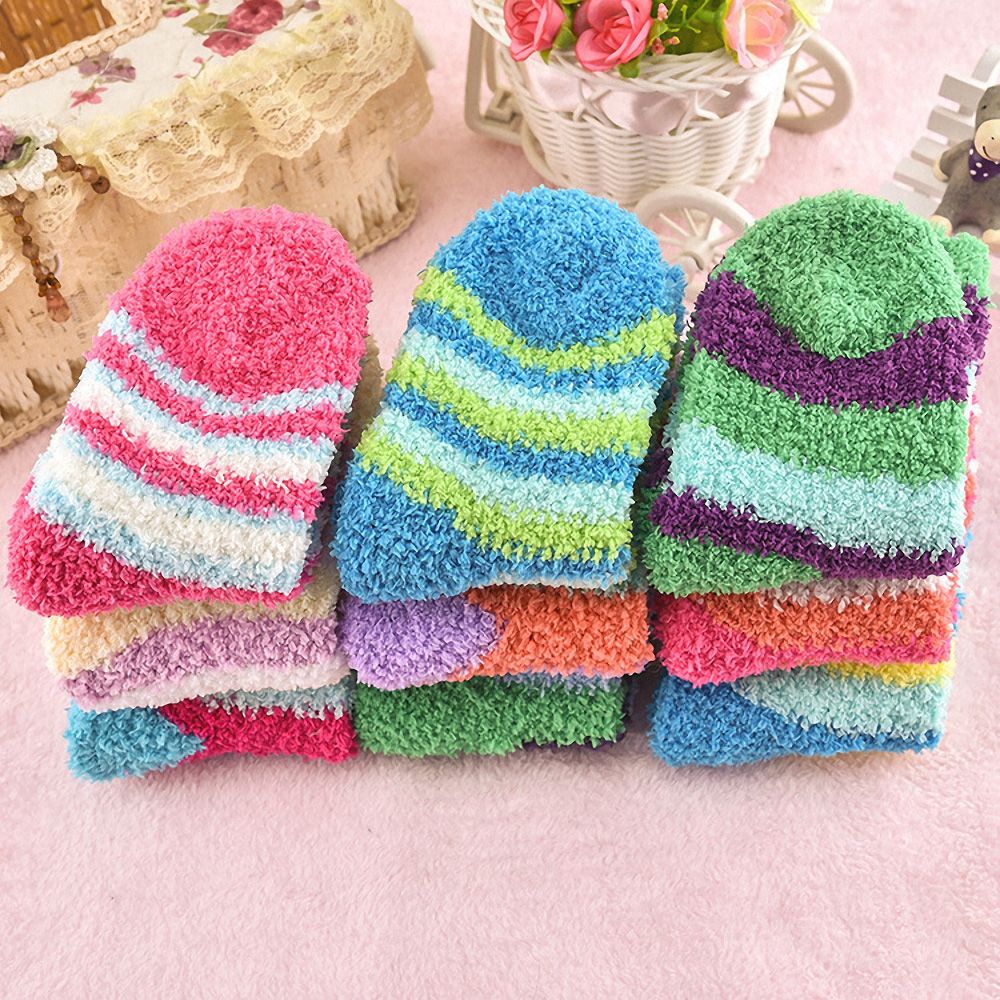 1Pair Cute Striped Winter Socks Soft Feet Warmer C... – Grandado