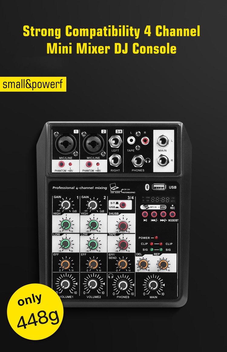 Mini 4 Channel Mixer Console Sound Card for Electr... – Vicedeal