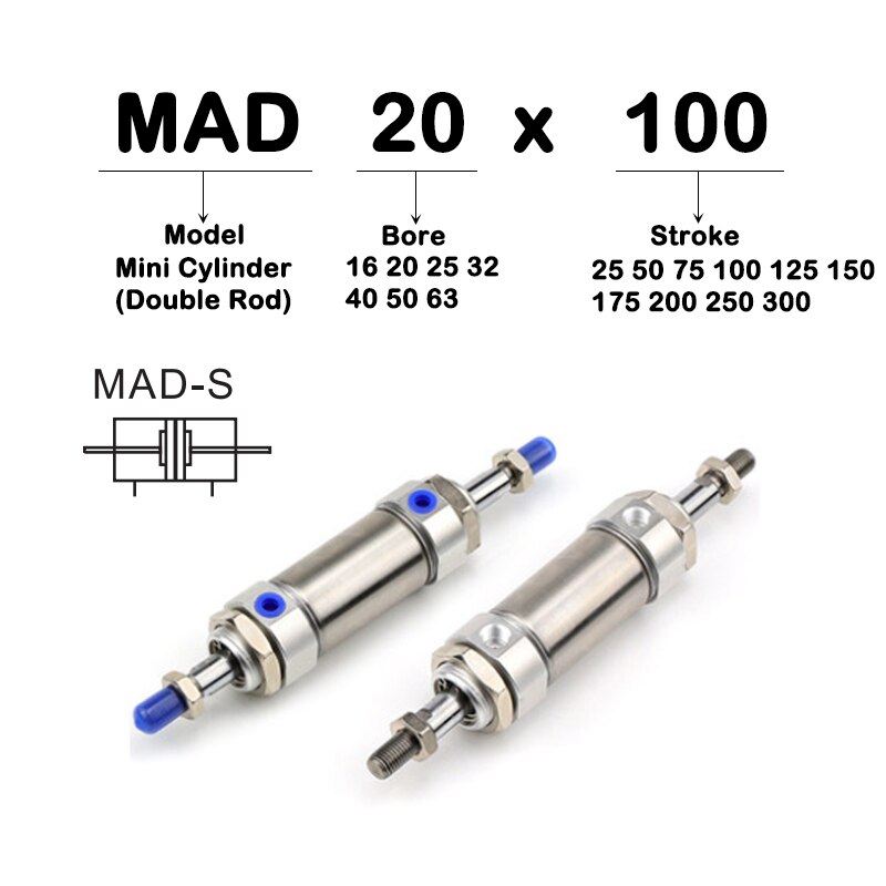Stainless Steel Mini Cylinder MAD16x25/50/75/100/1... – Grandado