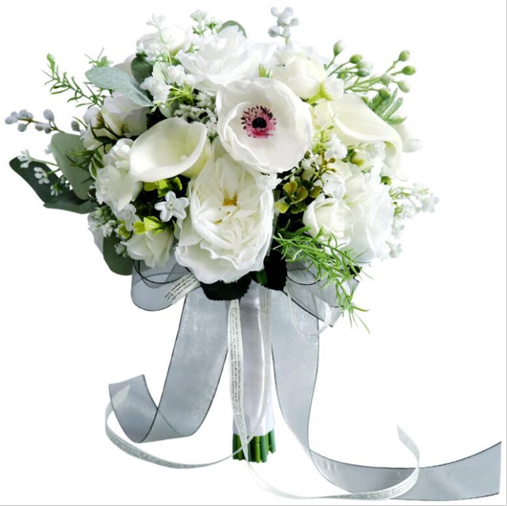 Ramo De novia blanco y verde, ramo De boda Artific... – Grandado