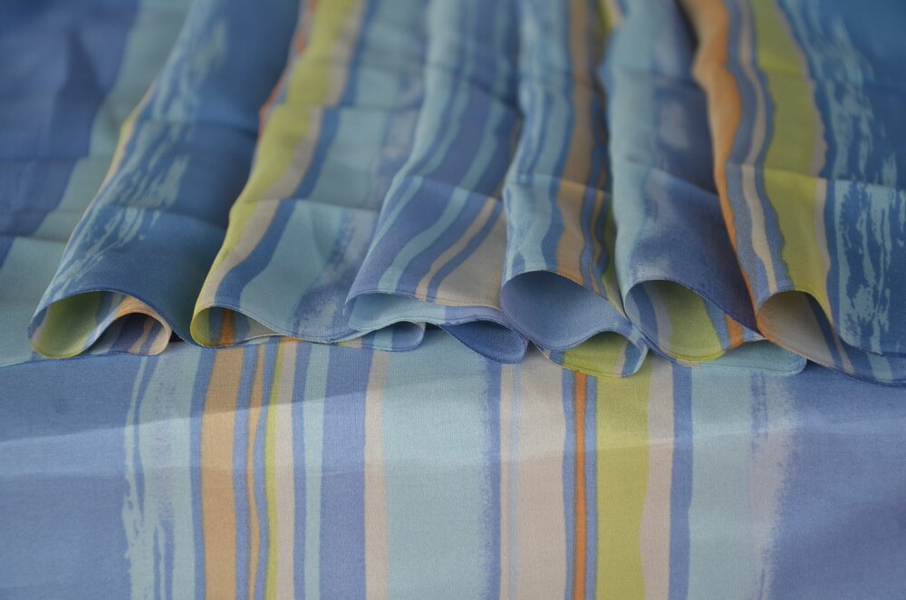 Pure Zijde Dupion Stof Blauw Gestreepte Stof Zijde... – LovingPrices