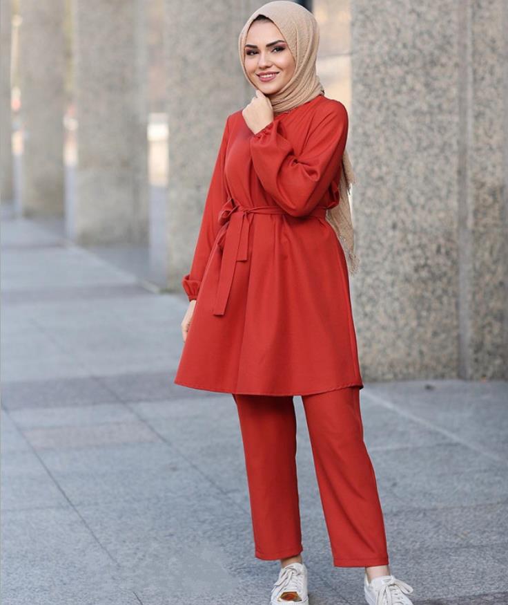 2 Pieces Dubai Muslim lace-up tops and pants suits... – Vicedeal