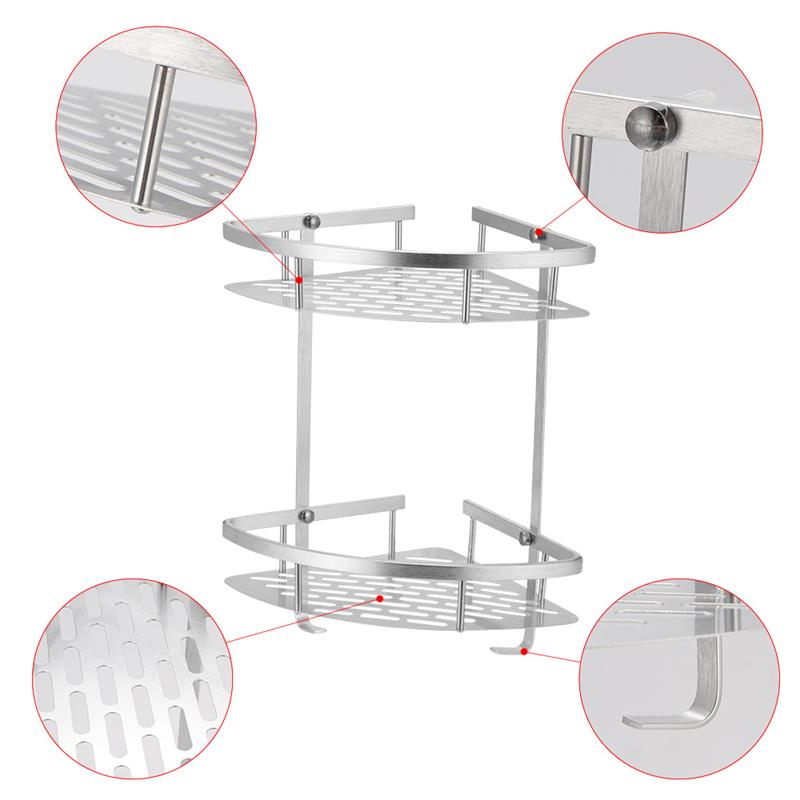 2 Layer Bathroom Corner Shower Shelf Aluminum Tria... – Grandado