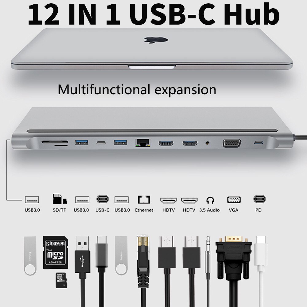 tebe 12 IN 1 MST USB-C Hub Adapter Typ-C auf 4K HD... – Vicedeal