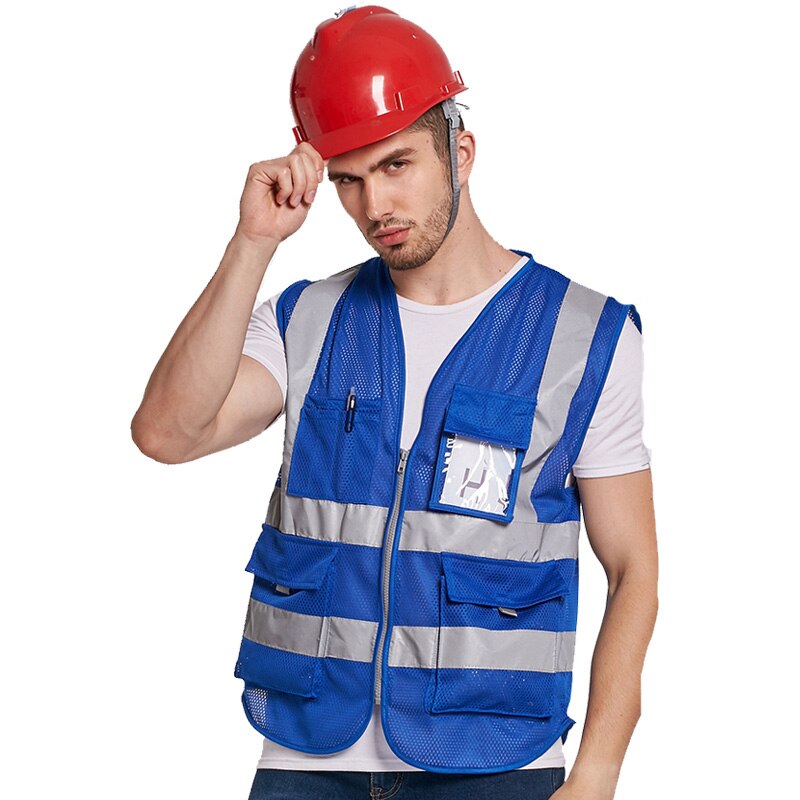 Men Hi Vis Blue Mesh Safety Vest With Reflective S... – Grandado