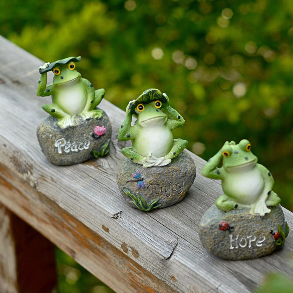 3 Pcs Garden Decoration Statue Frog Set Outdoor Te... – Grandado