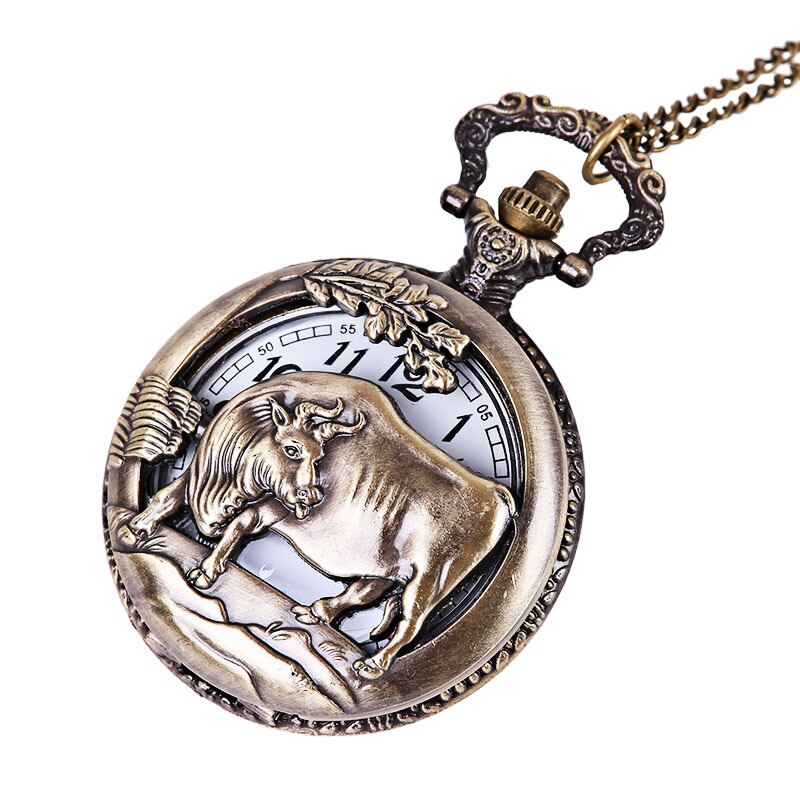 Zodiac cattle embossed hollow ancient pocket watch... – Grandado
