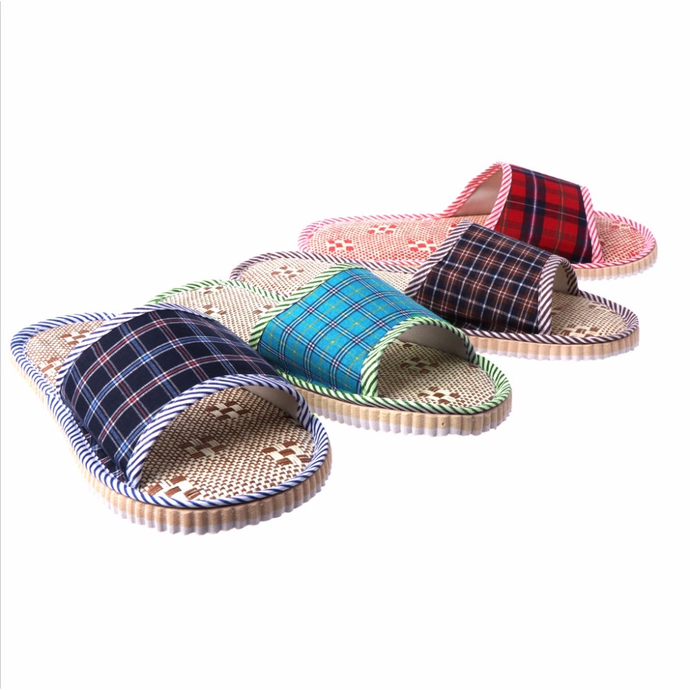Unisex Linnen Vlas Plaid Huis Platte Slipper Indoo... – Vicedeal