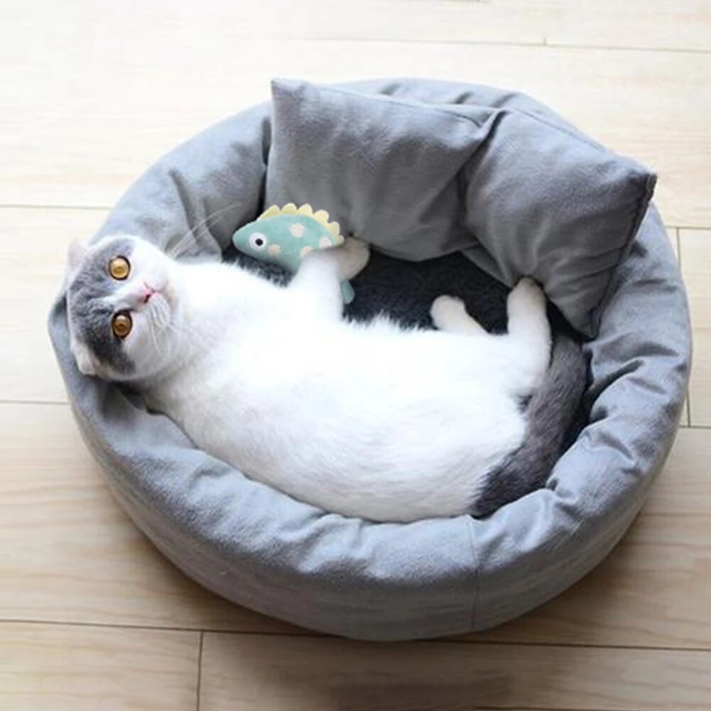 Cat Sleeping Mats Round Plush Cat Bed With Pillow ... – Grandado