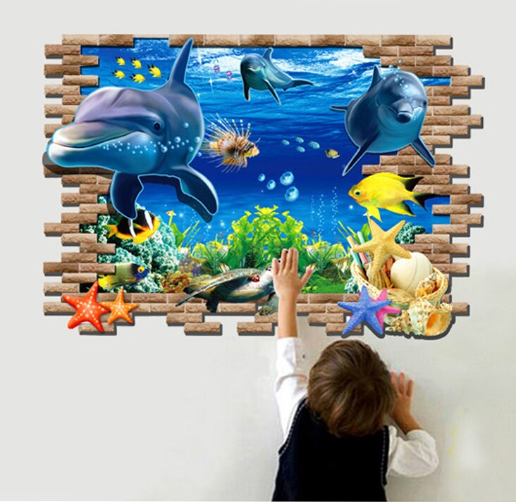 Wall Sticker Dolphin Broken out of the window 3D M... – Vicedeal