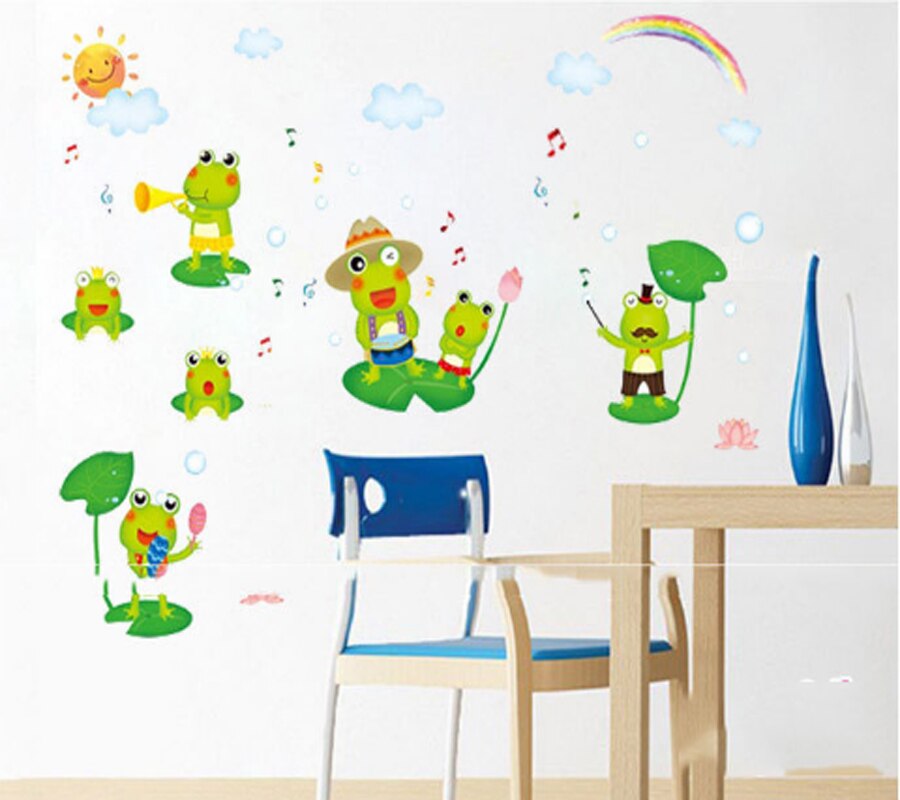 Cartoon happy frog wall sticker for kids room home... – Grandado