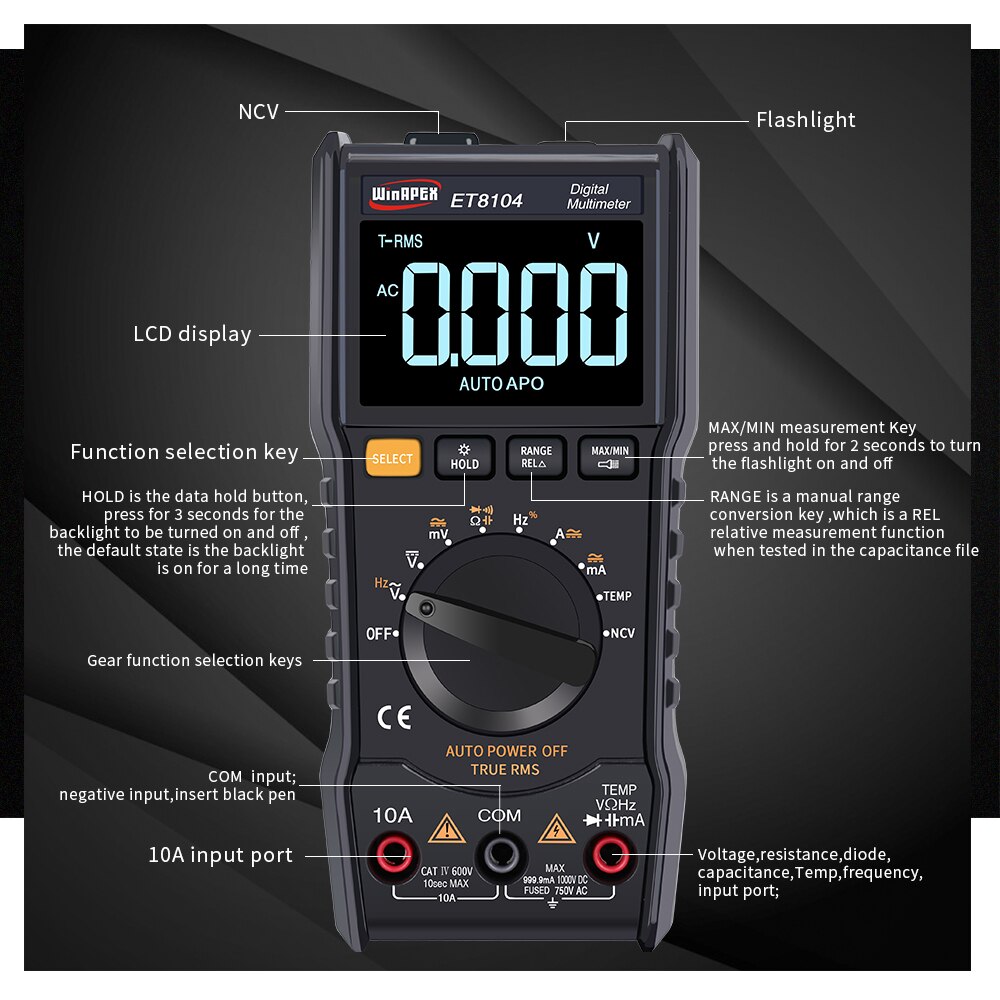 WinAPEX Digital Multimeter 9999 Counts Color Displ... – Grandado