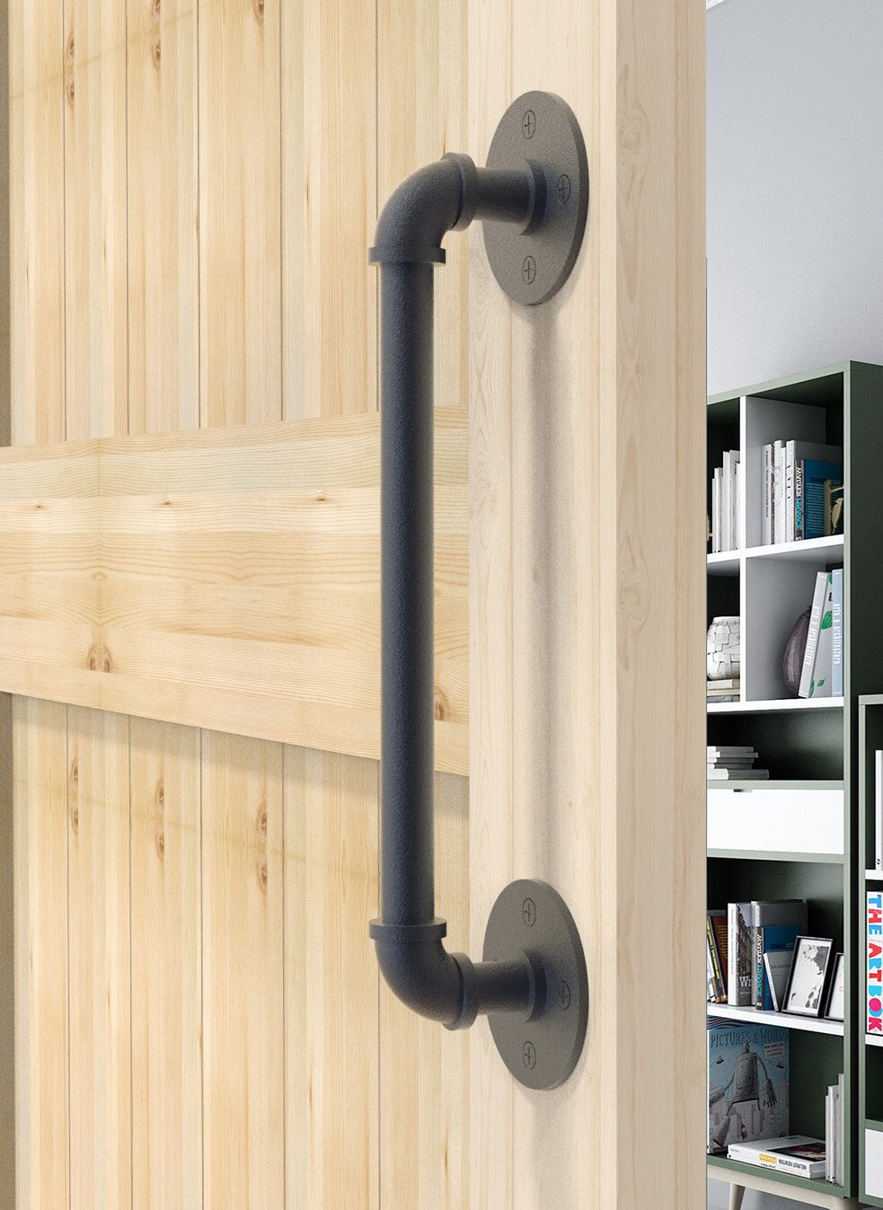 DIYHD 15" rustic black pipe one side handle barn w... – Grandado