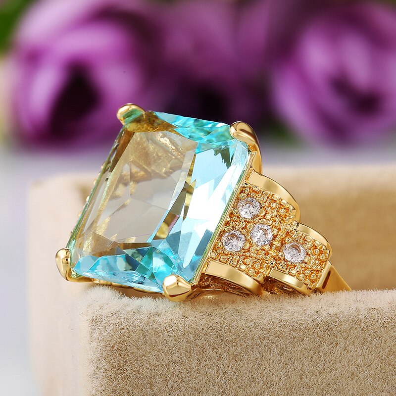 Huitan Gorgeous Big Square Stone Women Finger Ring... – Grandado