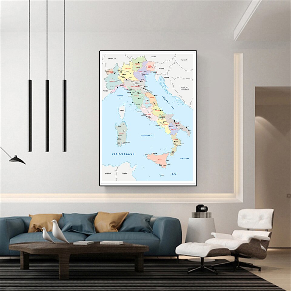 60*90cm Political Map of the Italy Modern Wall Art... – Grandado